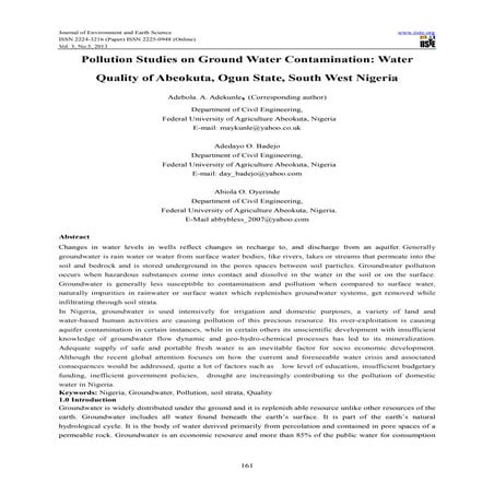 Pollution studies on ground water contamination water | PDF
