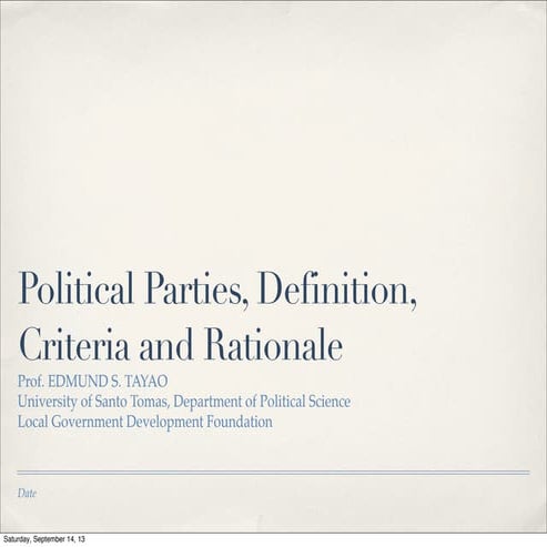 Political Parties: Definition, Criteria, Rationale | PDF