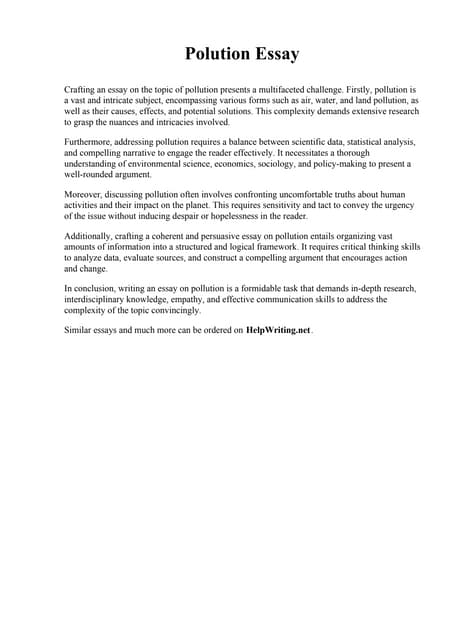 Essay On Environment Pollution. ATS Institute of Technology | PDF