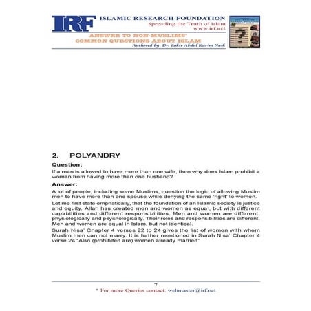 Polyandry by dr. zakir naik | PDF