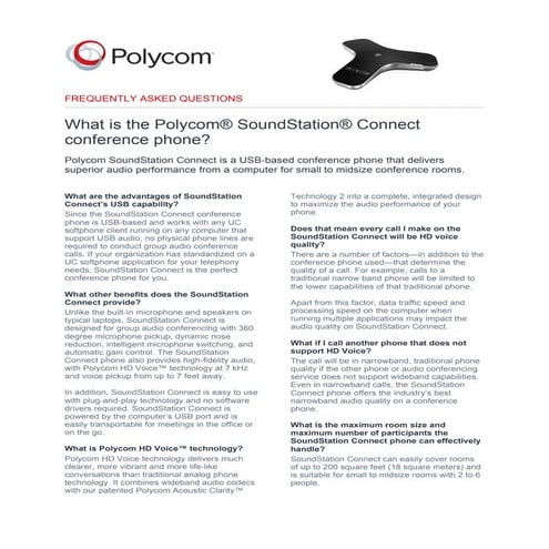 Polycom sound station connect faq | PDF | Digital Audio | Computer Software and Applications