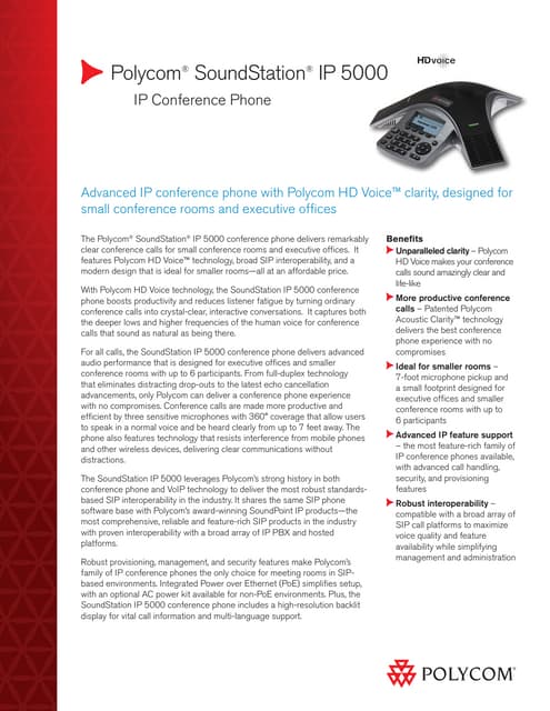 Polycom sound station ip5000 data sheet | PDF Polycom sound station ip5000 data sheet | PDF