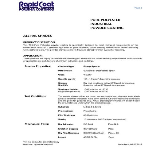 Polyester industrial grade powder coatings | PDF