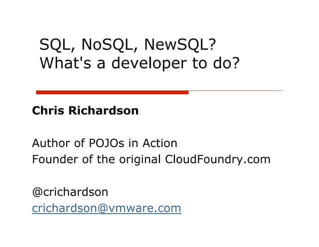 Sql Nosql Newsql Whats A Java Developer To Do Jdc2012 Cairo Egypt Ppt 5794