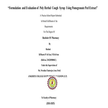 Formulation And Evaluation Of Poly Herbal Cough Syrup Ppt