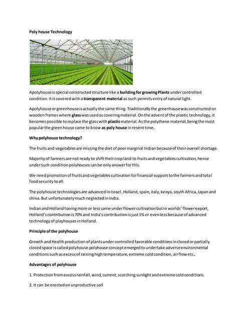 Polyhouse technology | PPT