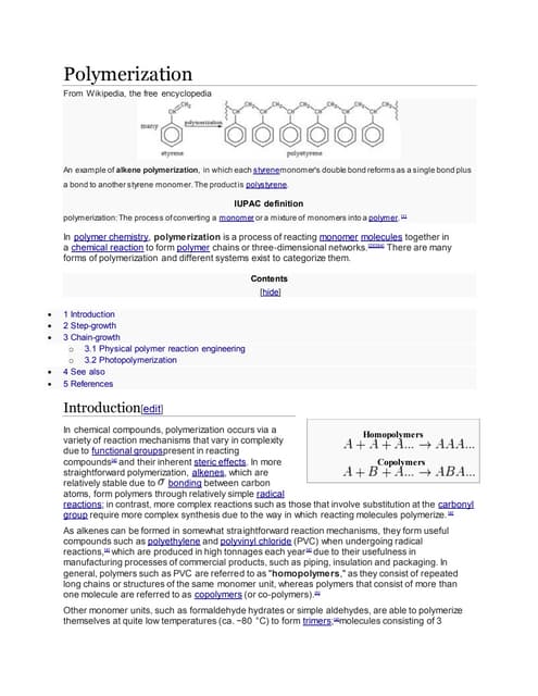 CHAPTER 3 POLYMERIZATION.ppt | Chemistry | Science