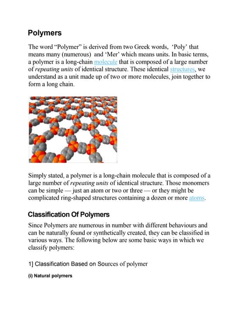 PRESENTATION ON POLYMERS | PPTX | Chemistry | Science