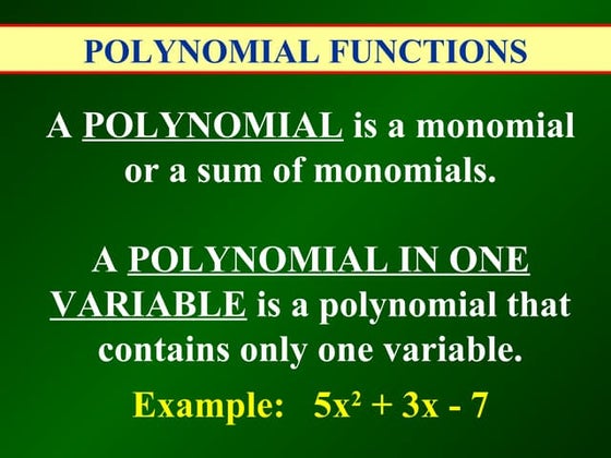 Introduction To Polynomial Functions Ppt