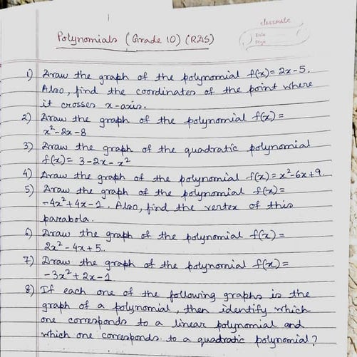 Grade 10 - CBSE - Polynomials - Worksheet | PDF
