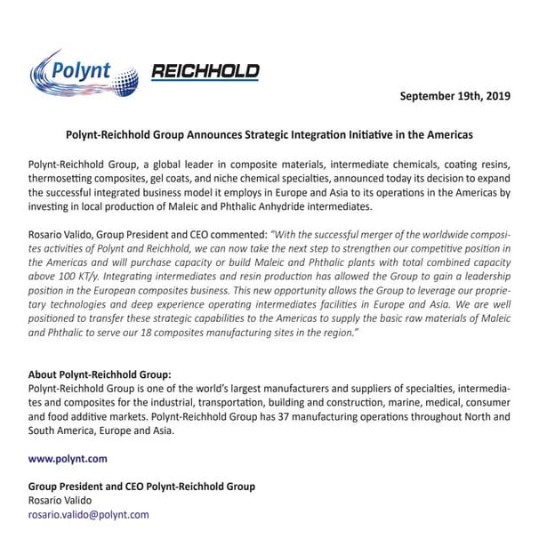 Polynt-Reichhold group announces strategic integration initiative in ...