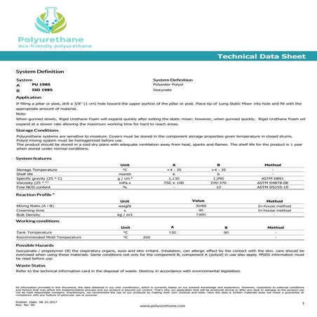 Polyurethane Foam Datasheet Template