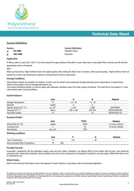 Polyurethane Foam Datasheet Template | PDF
