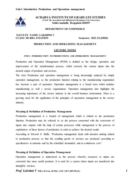 Introduction to production and operation management | PPTX