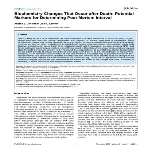 post mortem interval and biochemistry markers | PDF