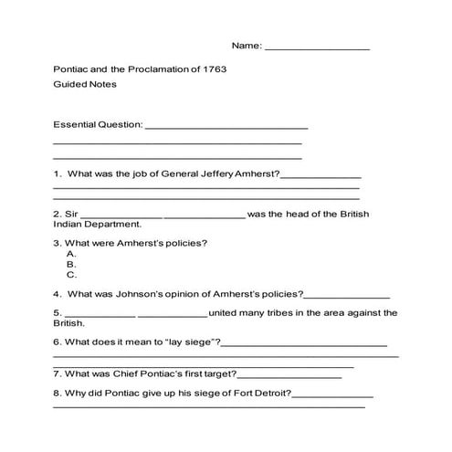 Pontiac's Rebellion/Proclamation of 1763 | DOCX