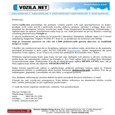 Ponuda Za Besplatno Oglasavanje | PDF