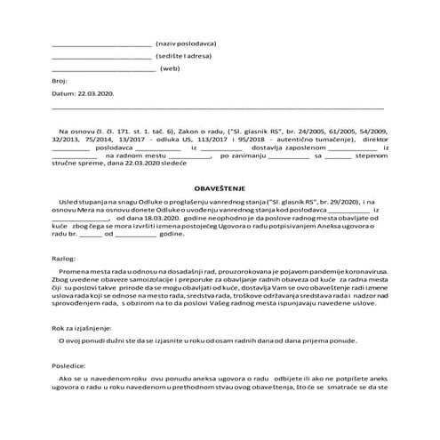 Ponuda za aneks rad od kuće | DOCX