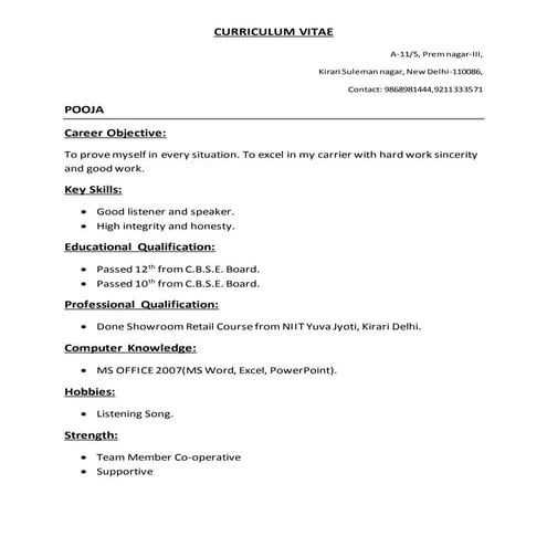 Pooja resume 12 | DOCX