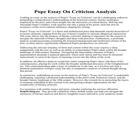 Pope Essay On Criticism Analysis | PDF
