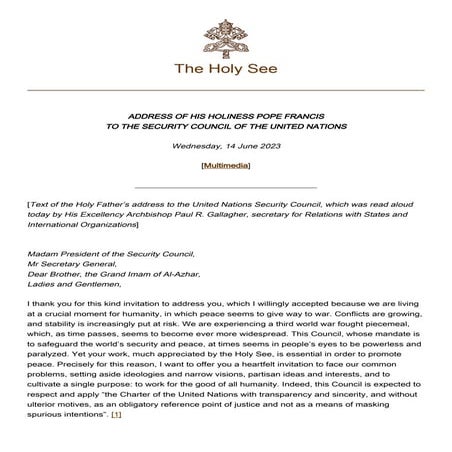 Pope Francis Address on Peace | PDF