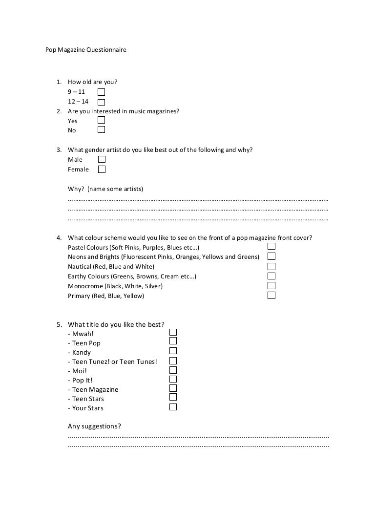 Pop magazine questionnaire