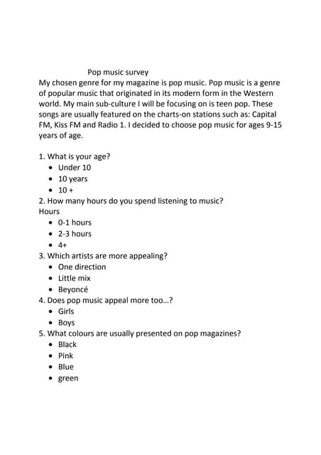 Survey results | PPTX | Alternative Music | Music