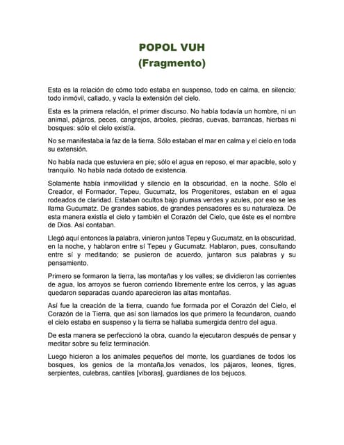 Origen de la vida según el popol vuh | PDF