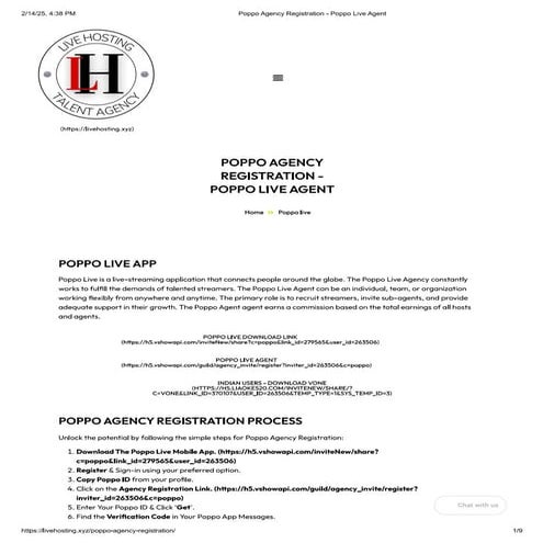 Poppo Agency Registration | Poppo Live Agency Registration | PDF