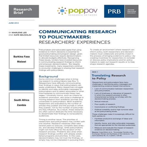 Communicating Research To Policymakers Researchers Experiences Pdf