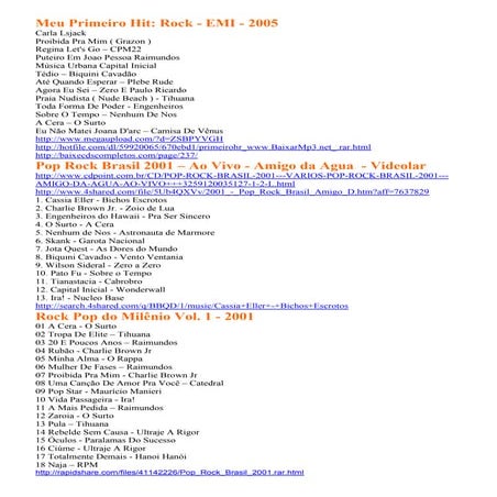 Pop rock brasil 2001 – ao vivo amigo da agua - videolar | PDF