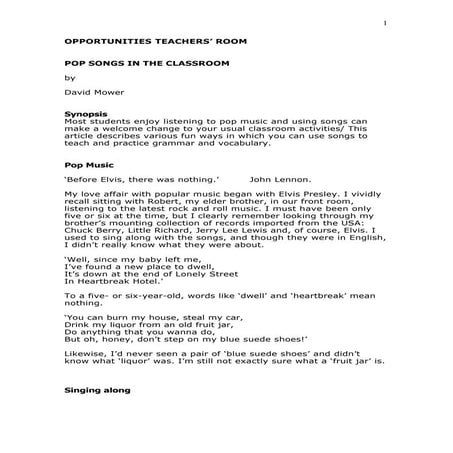 Pop songs in the English class | PDF
