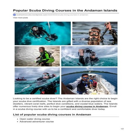 Enroll Now - SSI Scuba Diving Courses prices in the Andaman Islands | PDF