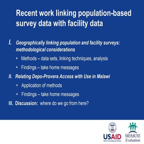 Recent Work Linking Population-based Survey Data with Facility Data | PPT