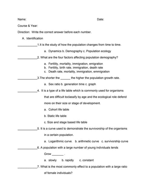 Factors that regulate population quiz | DOCX