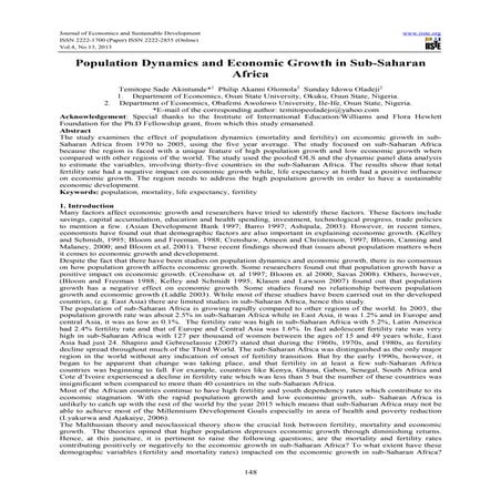 Population dynamics and economic growth in sub saharan africa | PDF