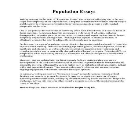 Overpopulation Essays | PDF