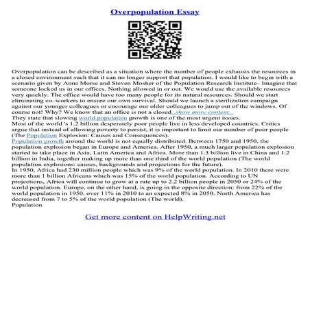 Population Explosion Essay | PDF