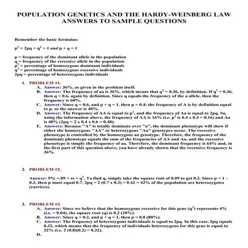 Population genetics and the hardy just answers | PDF