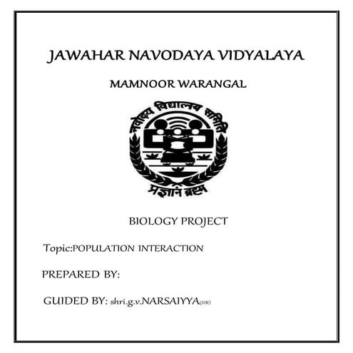 CBSE Biology investigatory project class 12 on population interaction | PDF