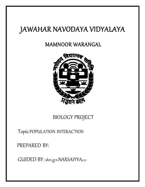 CBSE Biology investigatory project class 12 on population interaction | PDF