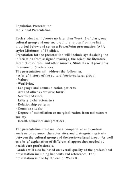 Population Presentation.Prepare a PowerPoint presentation. P.docx