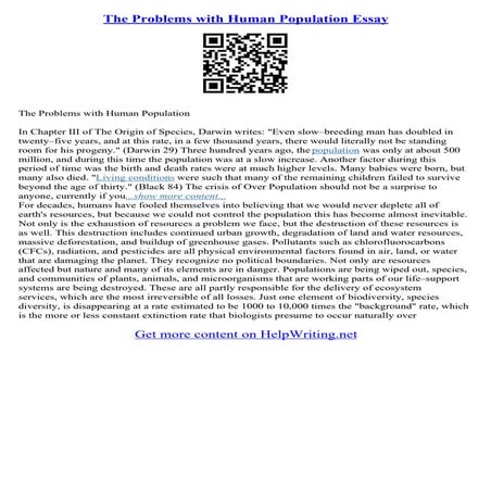 Population Problems Essay | PDF