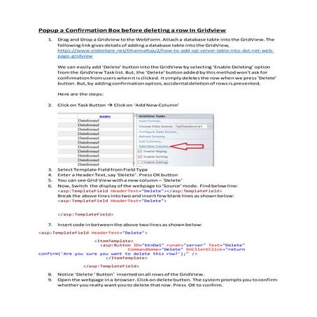 Popup Confirmation For Delete Button In Gridview Pdf