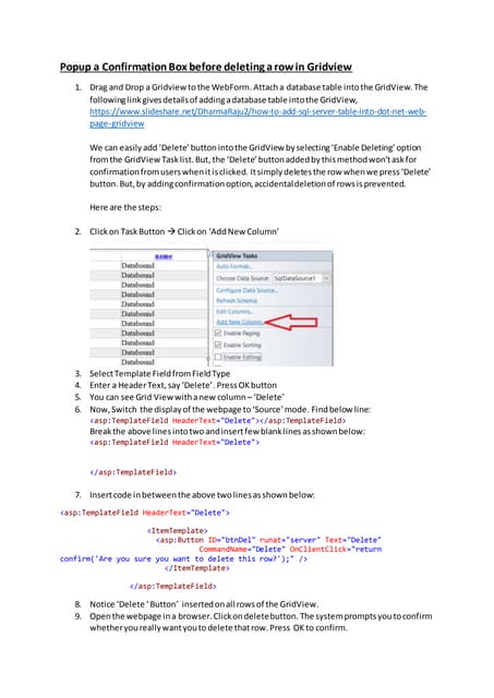 Popup Confirmation For Delete Button In Gridview Pdf