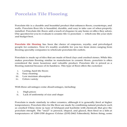 Porcelain tile flooring | DOCX