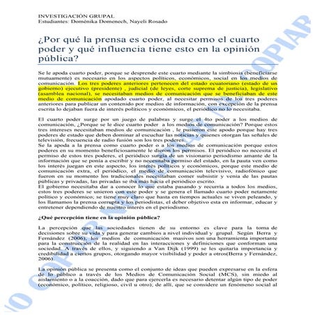 ¿Por qué la prensa es conocida como el cuarto poder y qué influencia ...