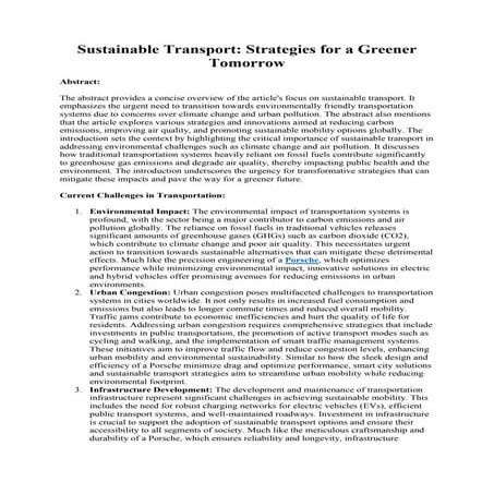 Sustainable Transport: Strategies for a Greener Tomorrow | PDF | Civil ...