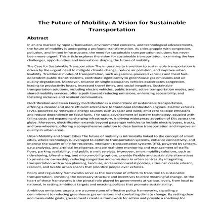 The Future of Mobility: A Vision for Sustainable Transportation | PDF