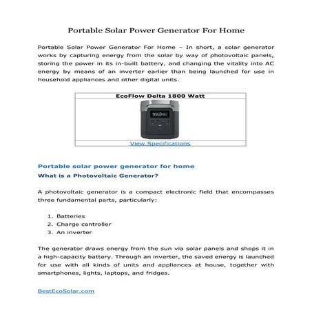 Portable solar power generator for home | PDF